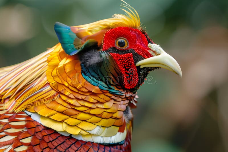 Closeup of Golden Pheasants Vibrant Head Feathers Stock Image - Image ...