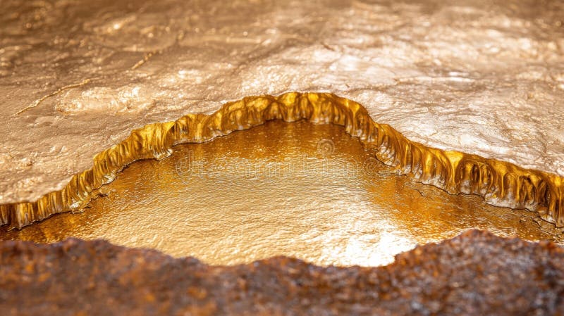 Closeup of a Golden Rock Formation with Flowing Water Stock ...