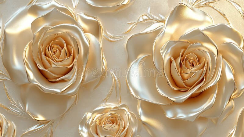 Closeup of Golden Roses with Metallic Texture Stock Illustration ...