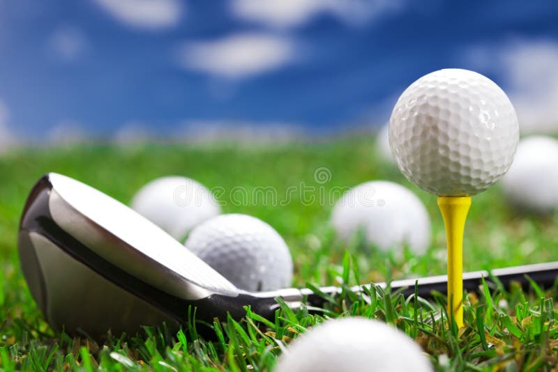 Closeup of Golf Ball and Bat! Stock Image - Image of golfplayer, clouds ...