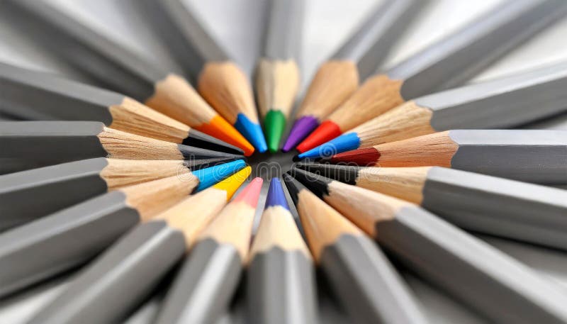 Closeup of Gray Pencils with Multi Colored Tips - Generative Ai Stock ...