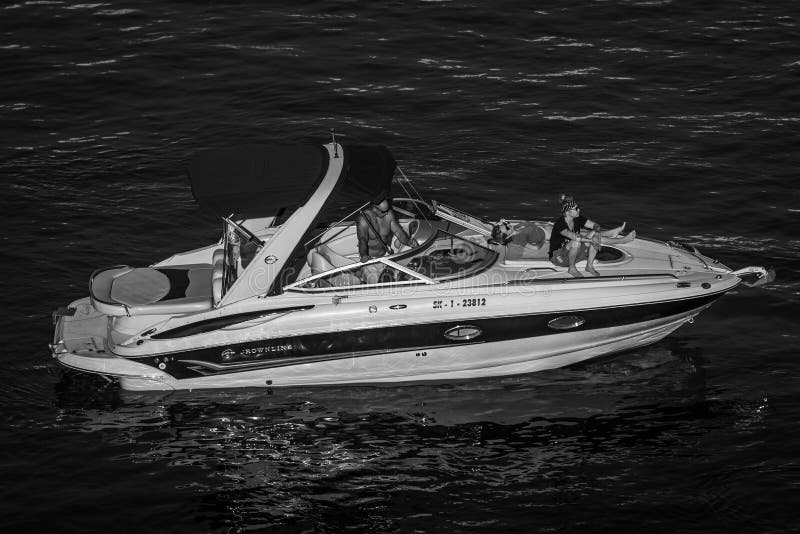Closeup Grayscale of a Boat on the River Danube Editorial Photography ...