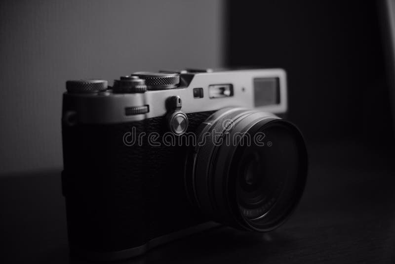 Closeup Grayscale Shot of a Camera Stock Image - Image of zoom ...