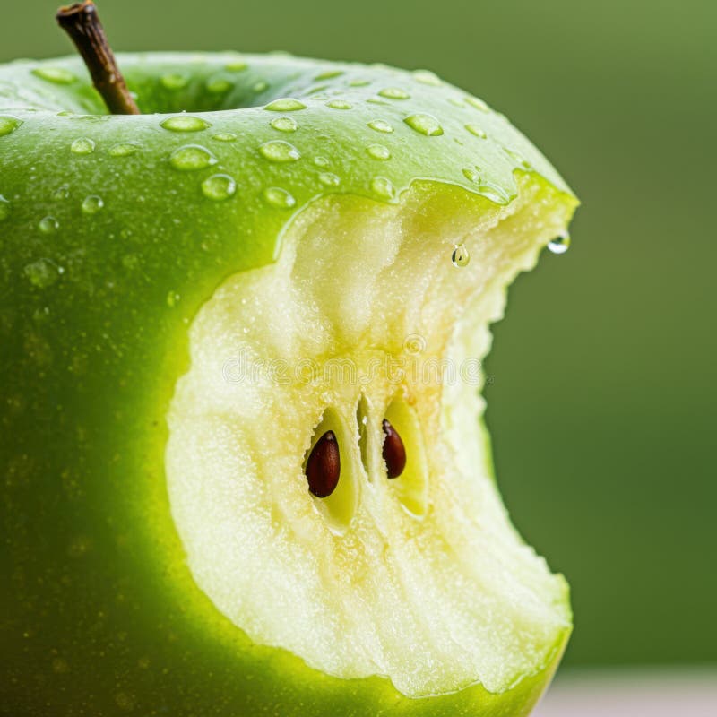 Closeup of a Green Apple with a Bite Taken Out Stock Image - Image of ...