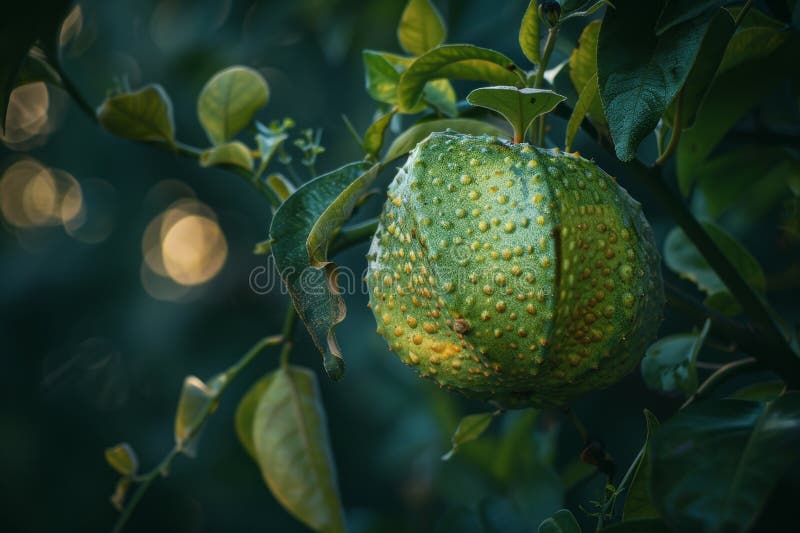 Closeup of a Green Citrus Fruit with Bumpy Skin Stock Illustration ...