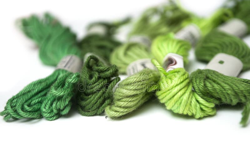 Green Cotton Threads on White Background Stock Image - Image of ...