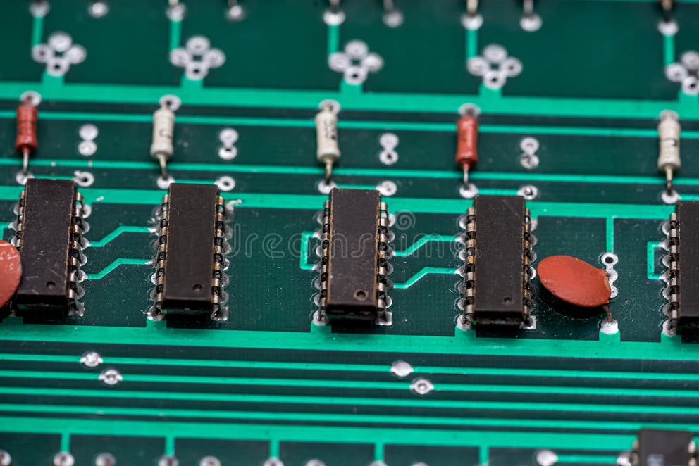 Closeup of Green Electronic Computer Hardware. Circuit Design Stock ...