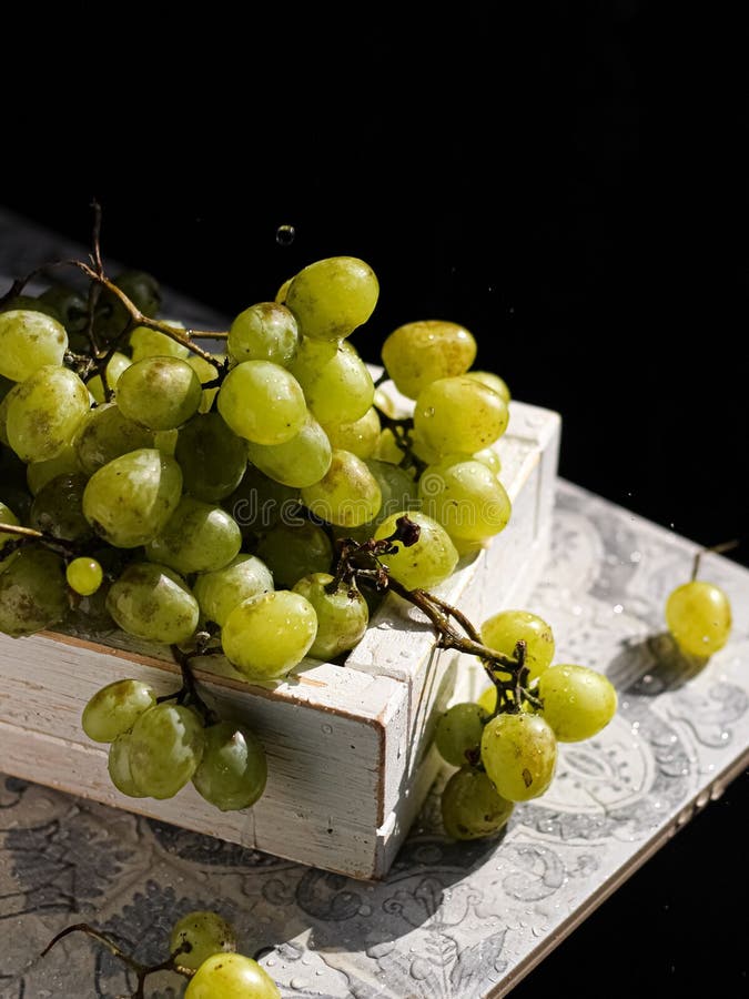 Closeup of Green Grapes on Table Stock Photo - Image of vitamin, bunch ...