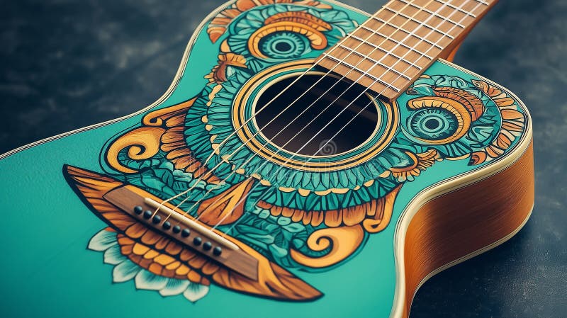 Closeup of a Green Guitar stock illustration. Illustration of geometric ...