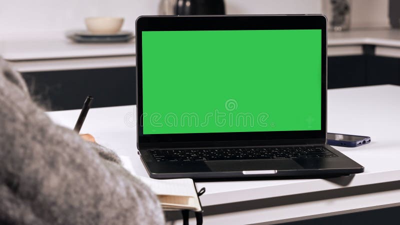 Closeup of a Green Screen on a Laptop Stock Image - Image of green ...