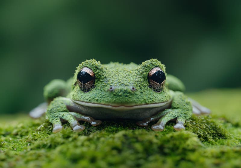 Closeup of a Green Tree Frog on Moss Stock Illustration - Illustration ...