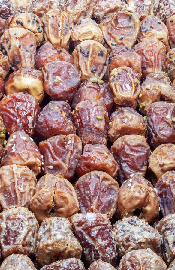 Closeup for a Group of Arabian Dated Covered and Fulfilled with Nuts ...