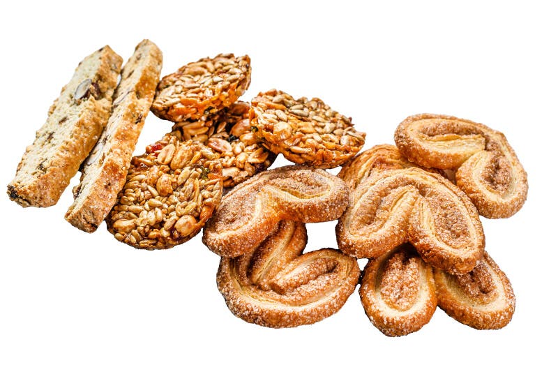 Closeup of a Group of Assorted Cookies Isolated on White Background ...