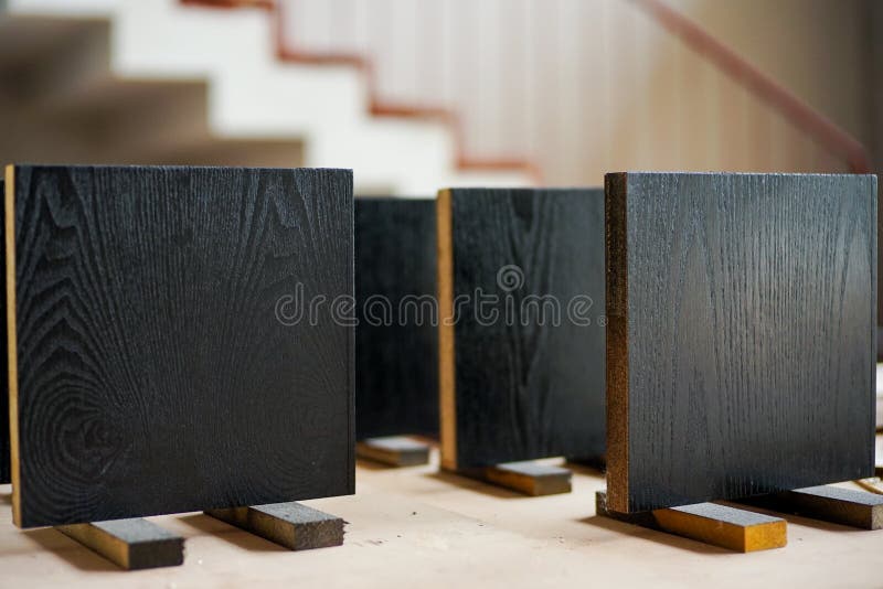Closeup Group of Black Wooden Boards in Square Shape on the Stand Stock ...