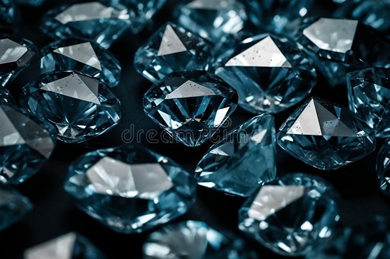 Closeup of a Group of Blue Diamonds on a Black Background. Stock ...