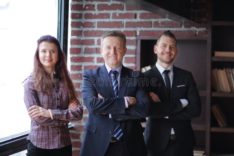 Group of Business People Standing in Modern Office Stock Image - Image ...
