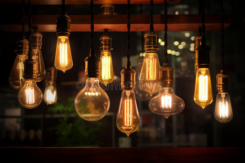 Closeup on Group of Different Vintage Edison Light Bulb Types Stock ...