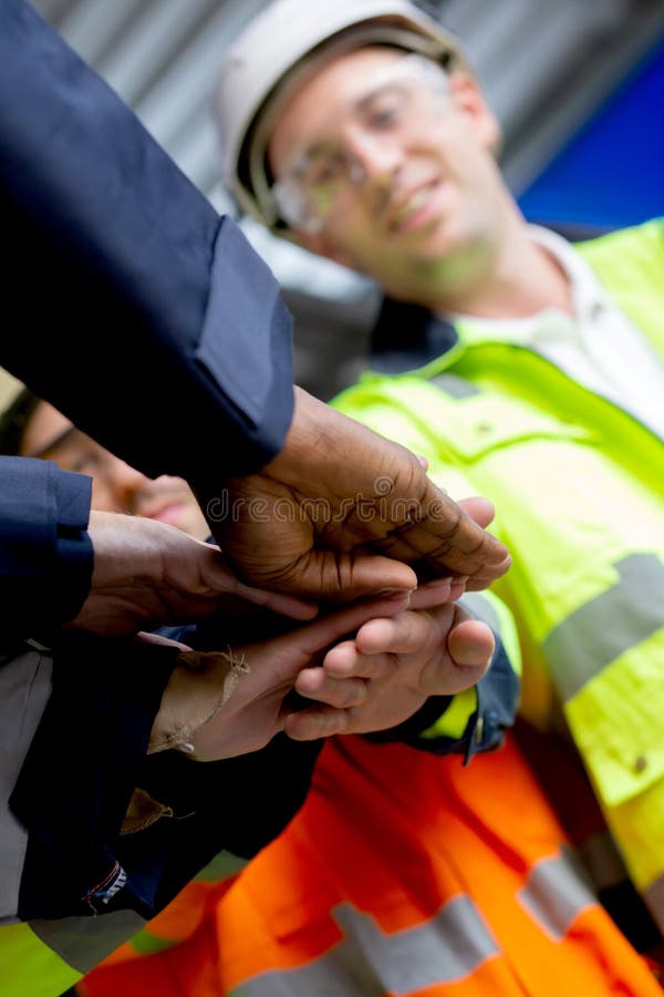 Closeup Group of Engineer Team Harmonious with Hands Stack for Goal and ...