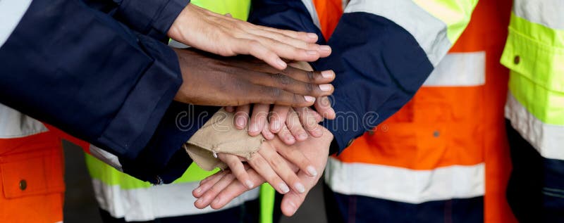 Closeup Group of Engineer Team Harmonious with Hands Stack for Goal and ...