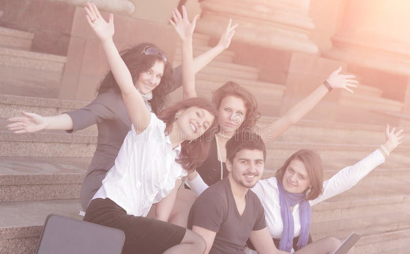 Group of Happy University Students in Front of University Building ...