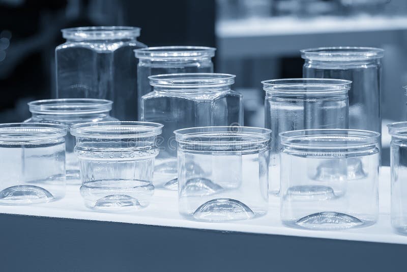 Closeup the Group of Jars Glassware in the Light Blue Scene Stock Image ...