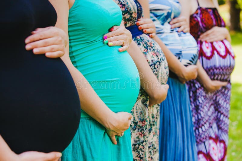 Closeup of Group Pregnant Bellies Stock Image - Image of expecting ...