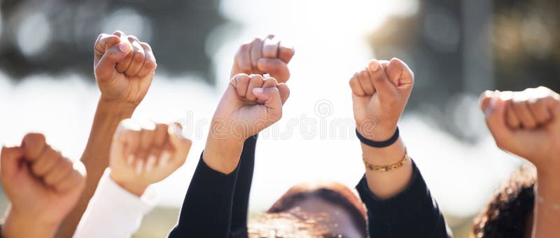 Closeup, Group and Protest with Solidarity, Hands and Support for Human ...