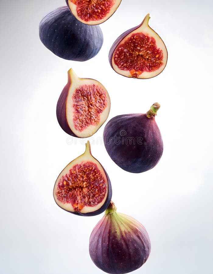A Closeup of a Group of Purple Figs with Two of Them Cut in Half ...