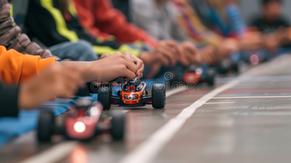 A Closeup of a Group of Students Using Remote Controls To Race Their ...