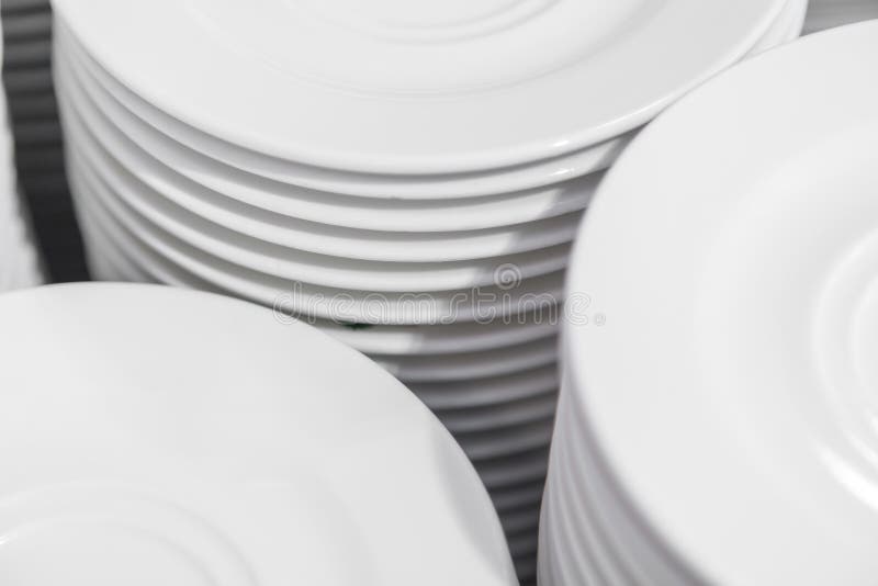 Closeup for Group of White Plates Stock Image - Image of ceramic ...