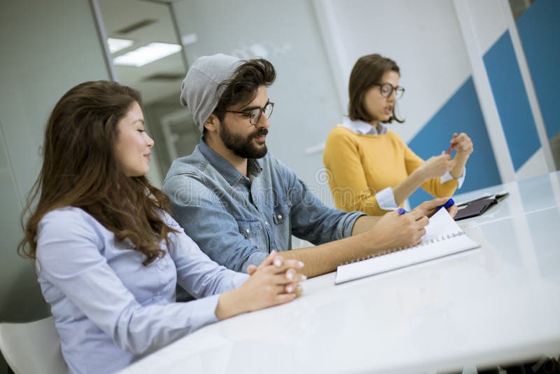 Closeup Group Young Coworkers Together Discussing Creative Project ...