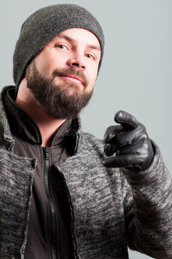 Closeup of Guy with a Mustache and Beard Pointing Finger Stock Image ...