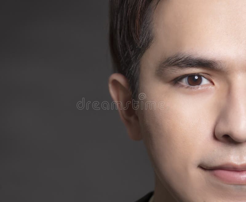Closeup Half Face of Asian Young Man Stock Photo - Image of handsome ...