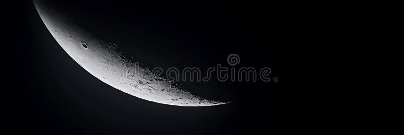 Closeup of Half Moon Grey Surface on Black Background in Cosmos Space ...