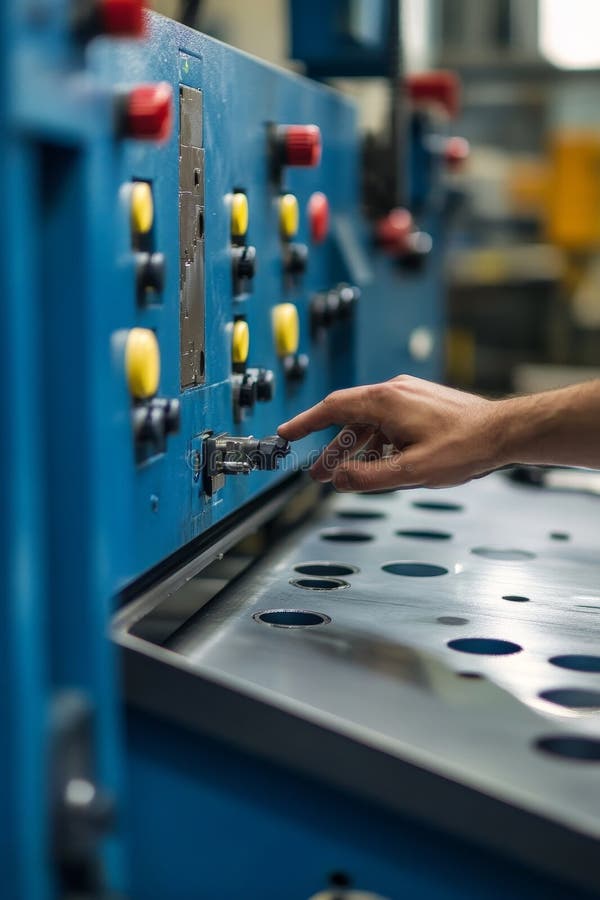 An Operator Actively Engaging with the Industrial Machine Control Panel ...