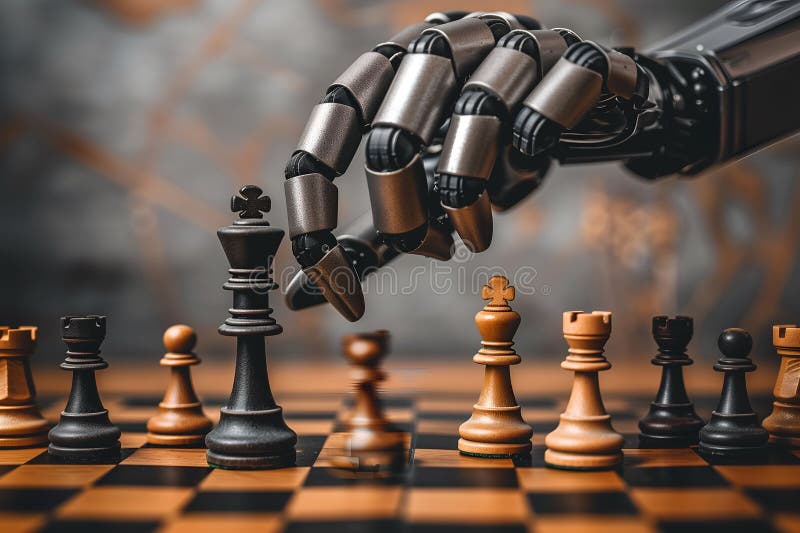 Closeup of Hand of AI Robot Playing Chess Stock Illustration ...