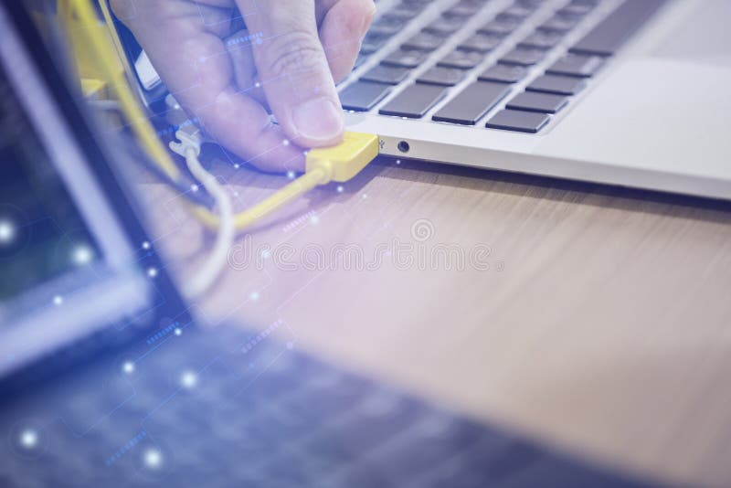 Closeup Hand Connecting Usb Cable To Computer Notebook Stock Image ...