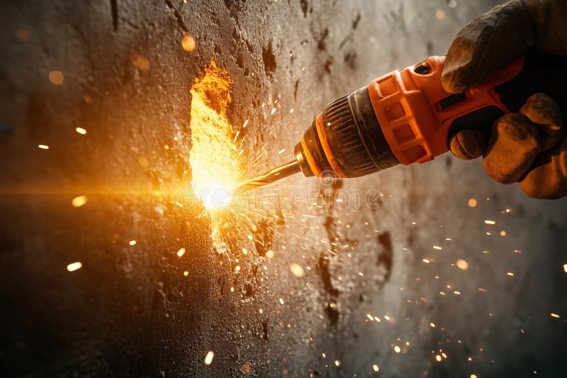 Closeup of a Hand Drilling a Hole in a Wall by Generative Ai Stock ...