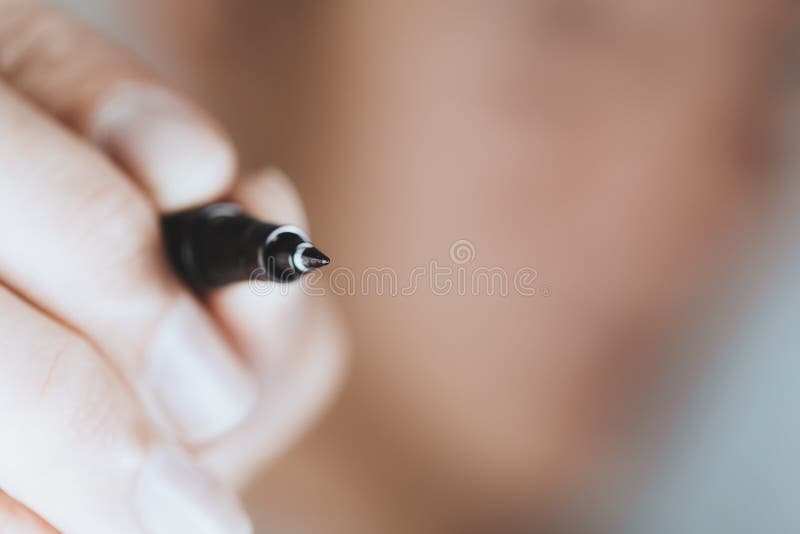 Closeup Hand Hold Pen Handwriting Stock Photo - Image of draw, closeup ...