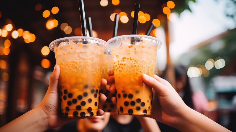 Closeup Hand Holding Drink Tapioca Bubbles Milk Tea. Stock Illustration ...