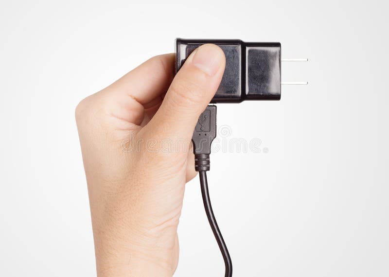 Closeup Hand Holding Power Plug Adapter Stock Image - Image of cord ...