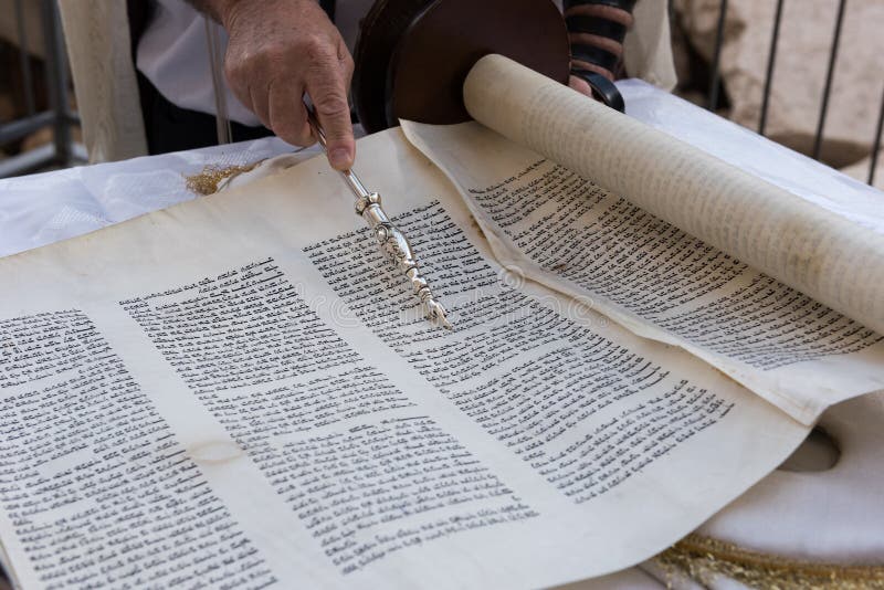 A Reader of the Torah Uses a Yad or Pointer As a Guide Stock Image ...