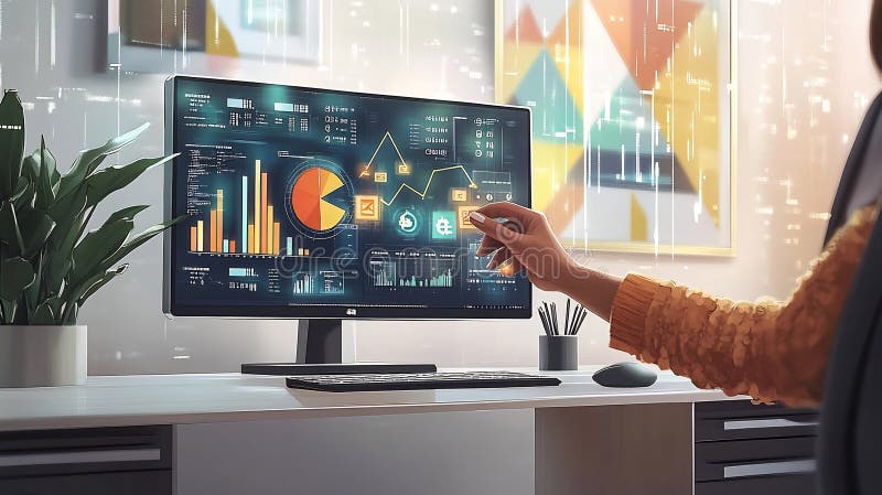 Hand Manipulating Digital Finance Symbols in Minimalist Home Workspace ...