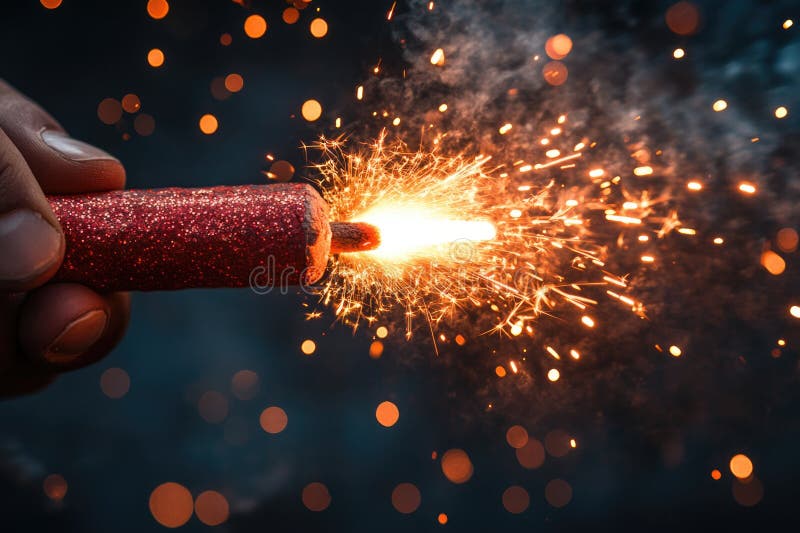 Closeup of Hand Lighting a Red Firecracker with a Match: Ensuring ...