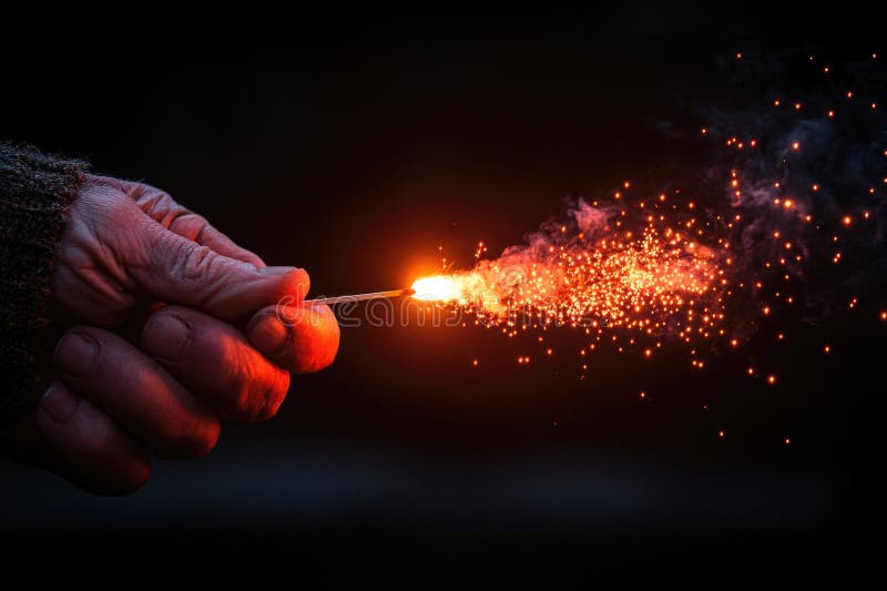 Closeup of Hand Lighting a Red Firecracker with a Match: Ensuring ...