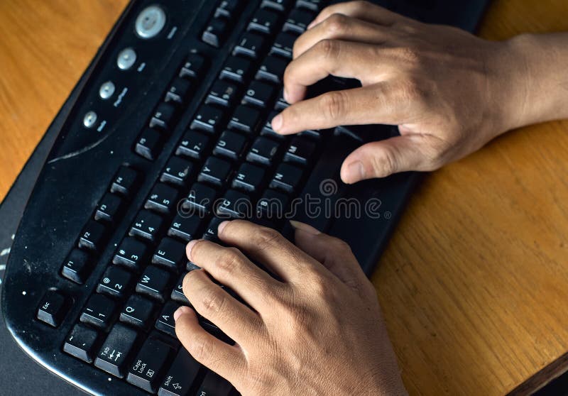 Closeup of Hand Man Typing on Keyboard Stock Photo - Image of notebook ...