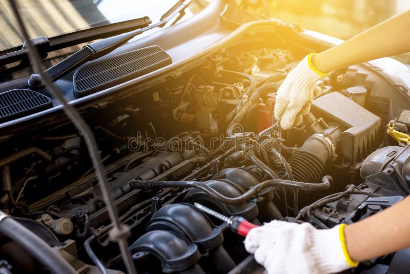 Closeup of Hand Mechanic Engineer Fixing Car at Garage Stock Photo ...