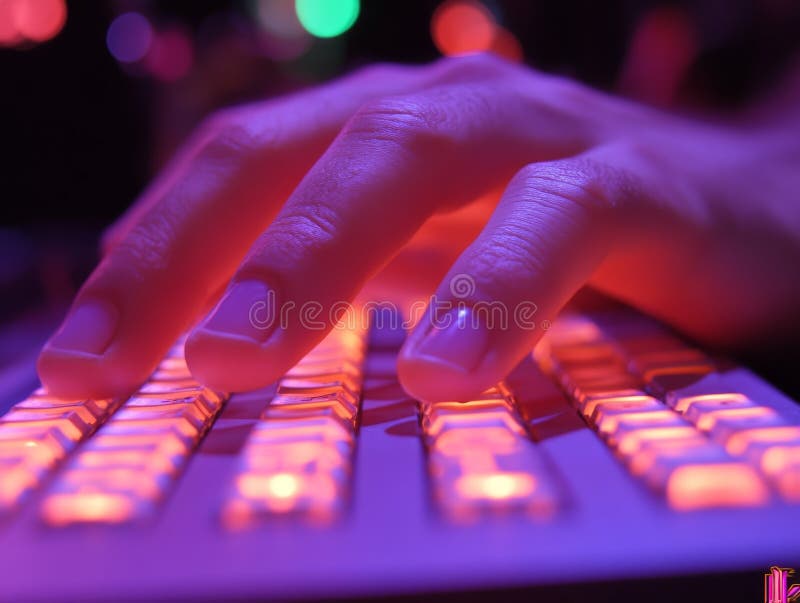 Closeup of Hand on Neon Color Keyboard Stock Illustration ...