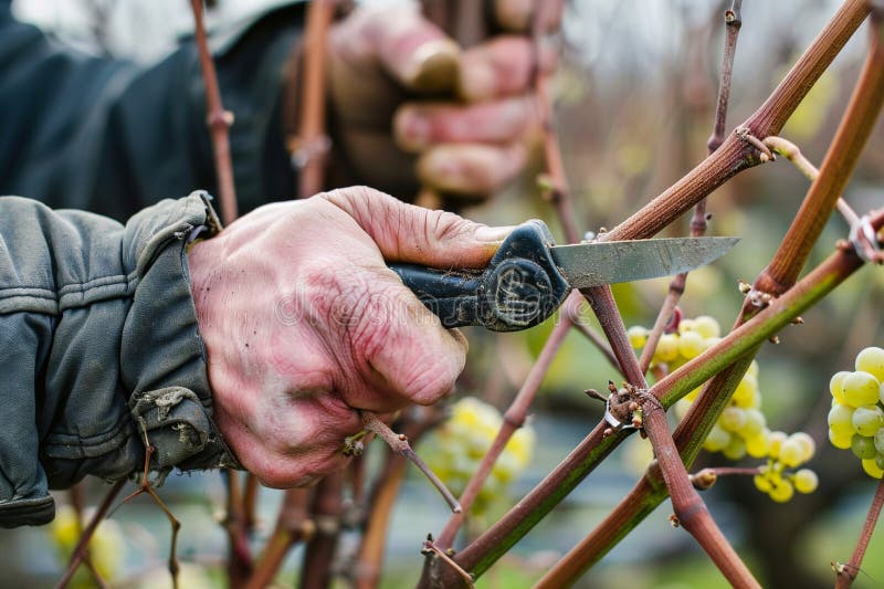Closeup of a Hand Pruning Grape Vines Stock Illustration - Illustration ...