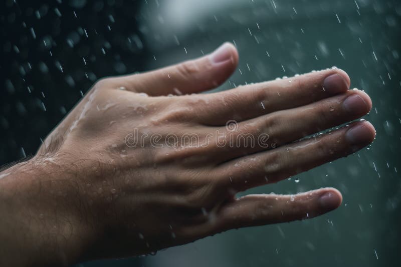 Closeup Hand in Rain Drop. Generate Ai Stock Illustration ...